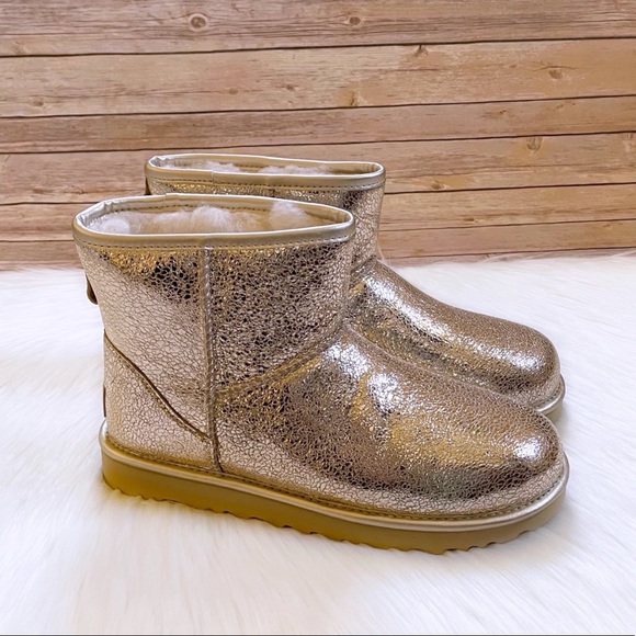 UGG | Shoes | Ugg Womens Classic Mini Metallic Sparkle Soft Gold Boots ...